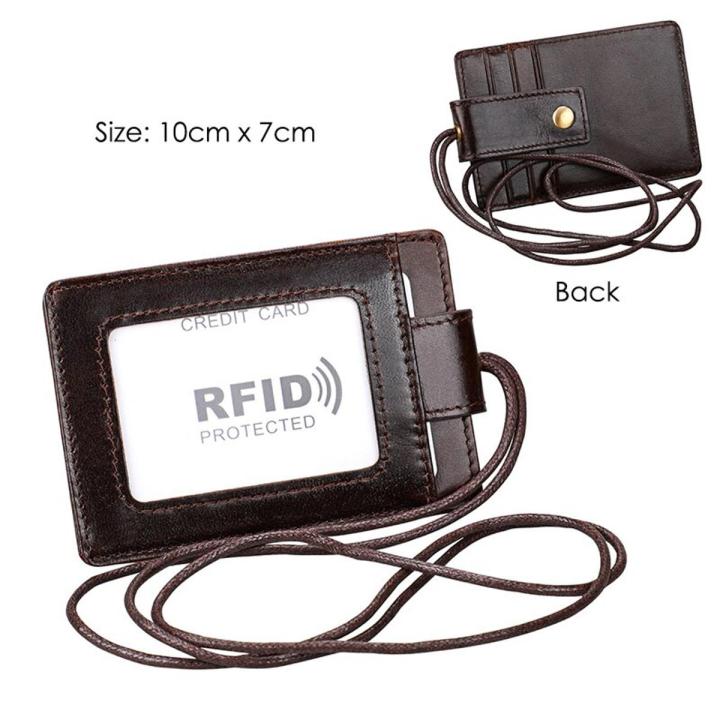 【happy one】Leather ID Card Holder with Lanyard RFID Blocking Card Cover ...