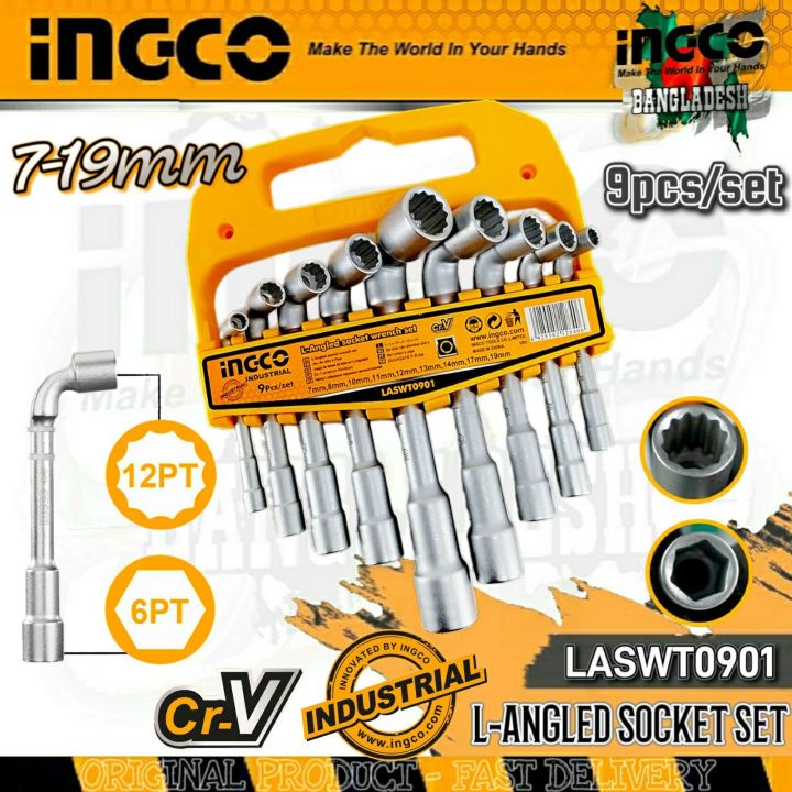 L-Angled SOCKET WRENCH SET 9pcs 7-19mm INGCO-LASWT0901 | Daraz.com.bd