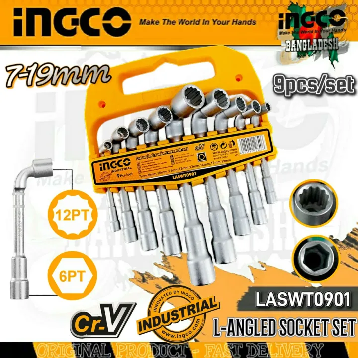 L-Angled SOCKET WRENCH SET 9pcs 7-19mm INGCO-LASWT0901 | Daraz.com.bd