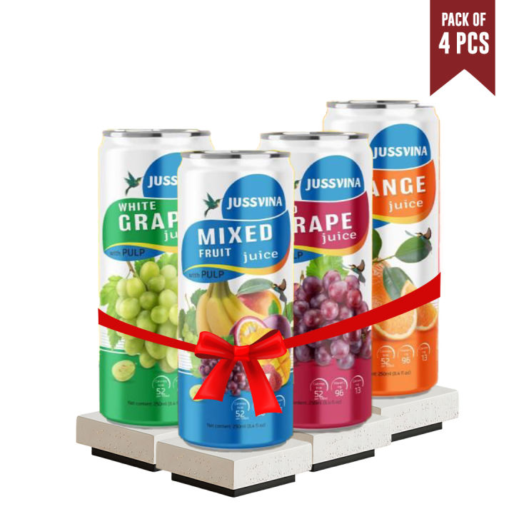 JUSSVINA Mixed Flavour Fruit Juice With Pulp 230ml Pack of 4pcs | Daraz ...