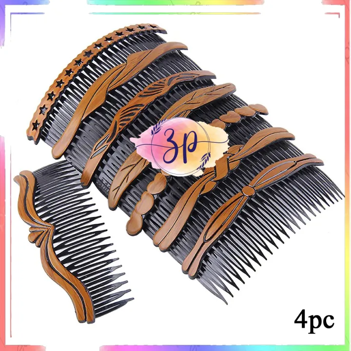 Wood Colour Plastic Hair Comb / Ciruni Clip - 4pc | Daraz.com.bd