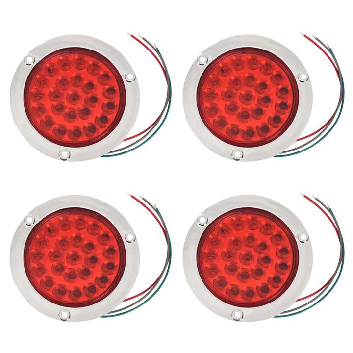 4 Pack Round Led Trailer Tail Lights Red 24 Led Flange Mount Waterproof ...