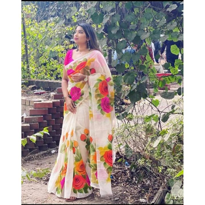 New Hand Print Half Silk Sharee For Women | Daraz.com.bd