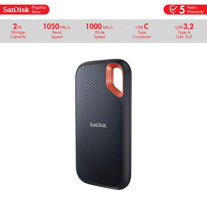 SanDisk 2TB Extreme Portable SSD USB-C, USB 3.2 Gen 2, IP65 Water and Dust Resistance, Updated ...