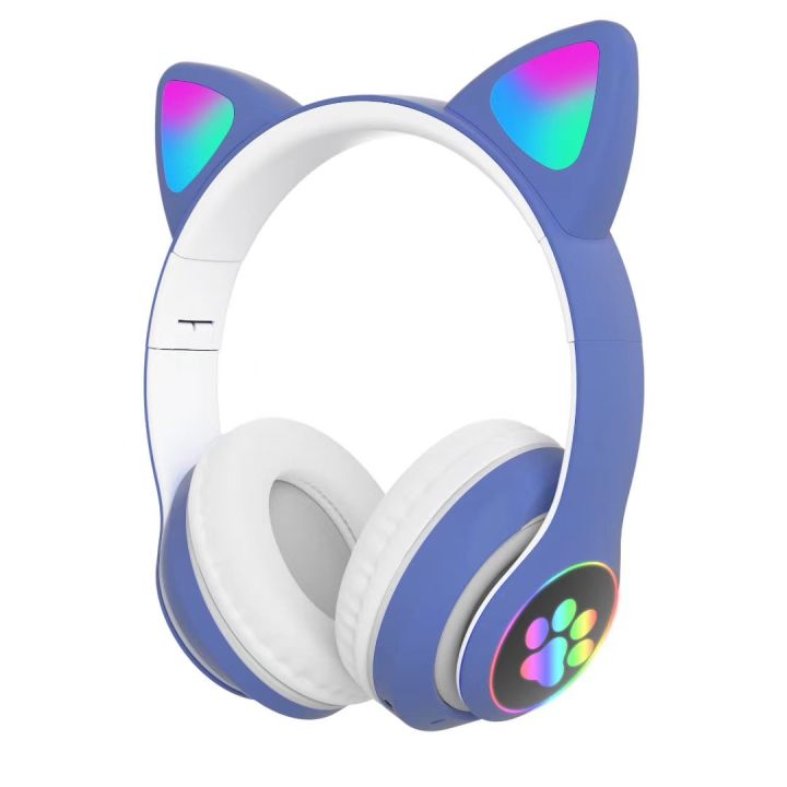 RGB Cat Ear Bluetooth Headset Noise Reduction Over-the-Ear Headphones ...