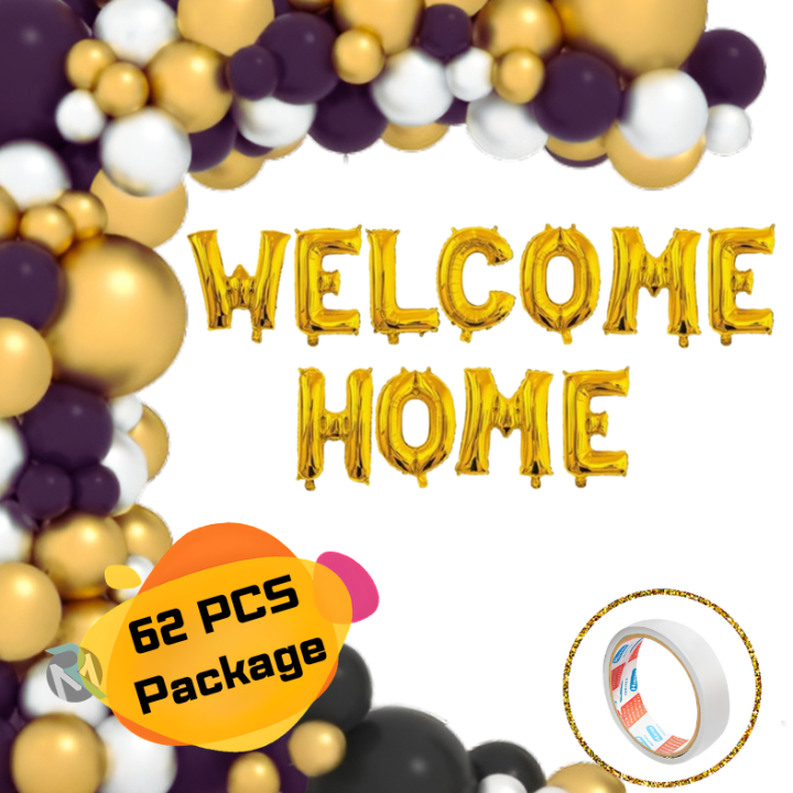 Welcome Home Decoration Combo Pack- Golden Foil Banner, Golden, Black ...