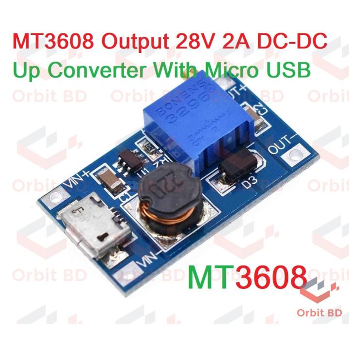 DC DC Step Up MT3608 Boost Converter Micro USB DC 2V-24V to 5V-28V 2A Adjustable Voltage ...