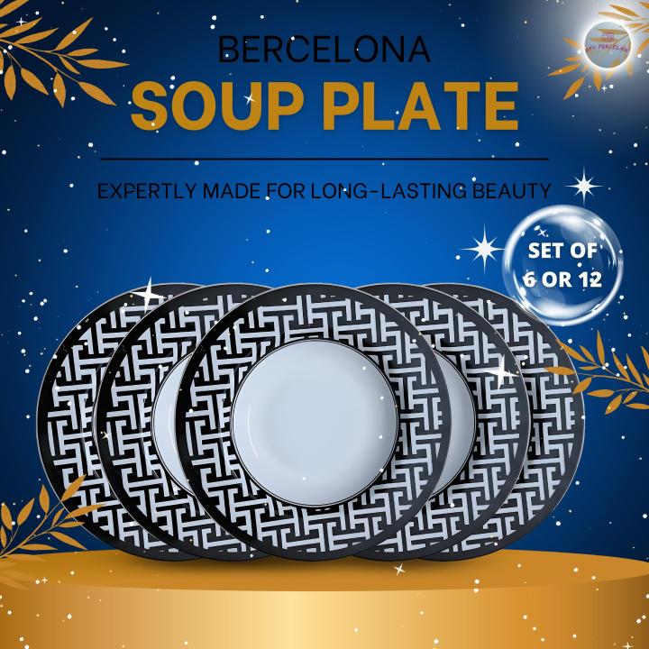 Ariane Ceramics 9” Barcelona soup or pasta plate white and black design ...