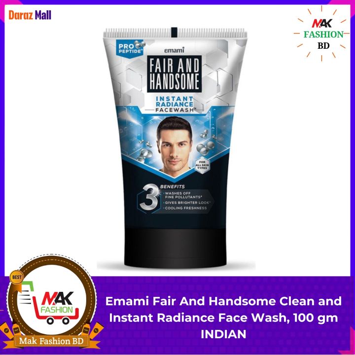 Emami Fair And Handsome Clean and Instant Radiance Face Wash, 100 gm ...