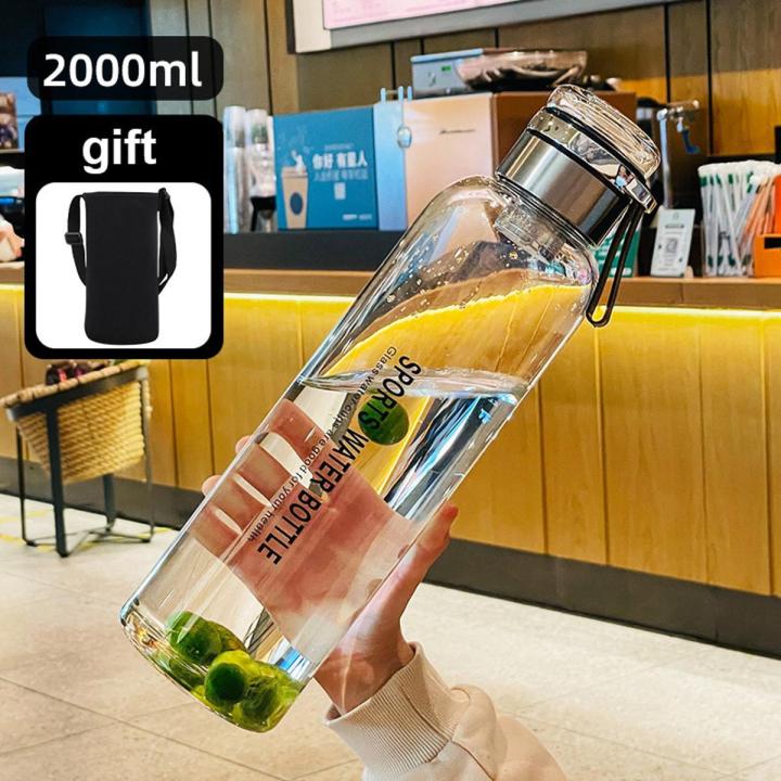 2000ML Glass Water Bottle with Strap Sport Water Bottle Outdoor Travel ...
