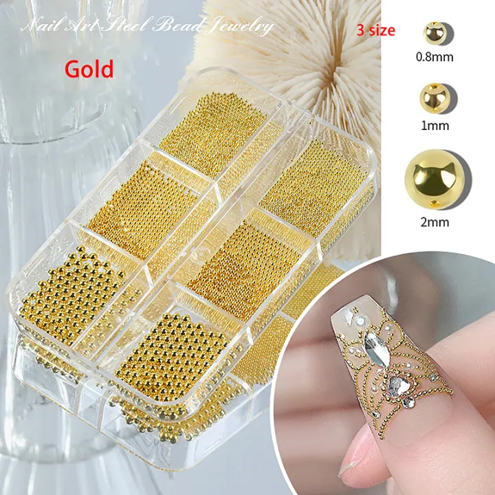 6 Grids/Box Professional Nail Art Stainless Steel Mini Gold and Silver ...