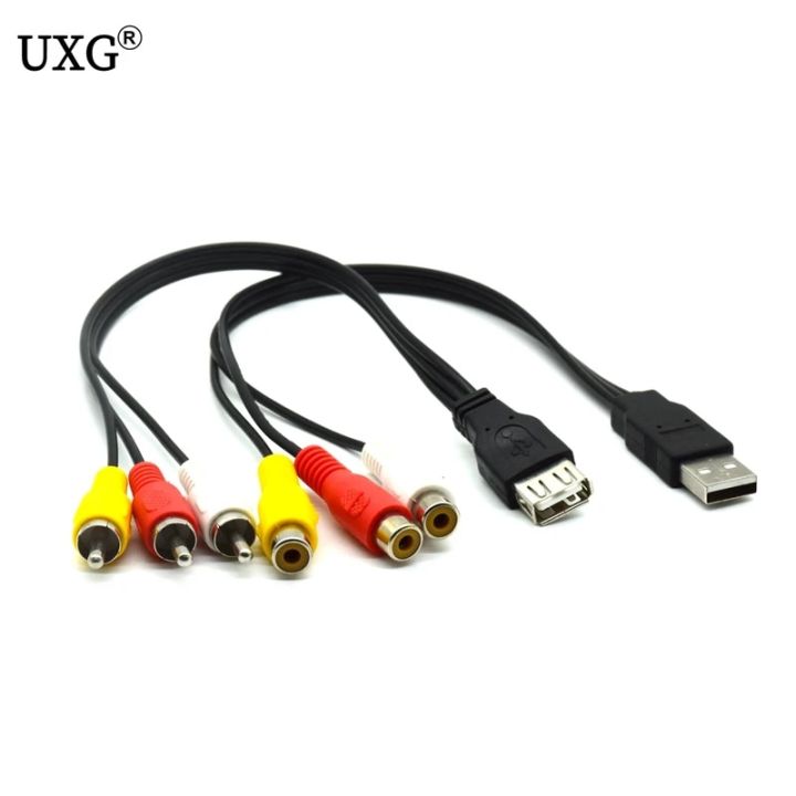 1.5m USB Male Plug To 3 RCA Female Adapter Audio Converter Video AV A/V ...