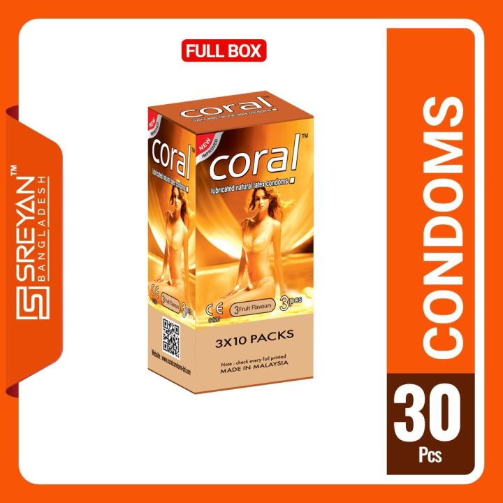 Coral Condom 3 Fruit Flavoured Lubricated Natural Latex Girl Condom