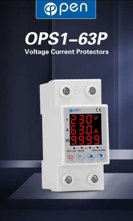 63A 230V 3IN1 Display Din Rail Adjustable Over Under Voltage Surge ...