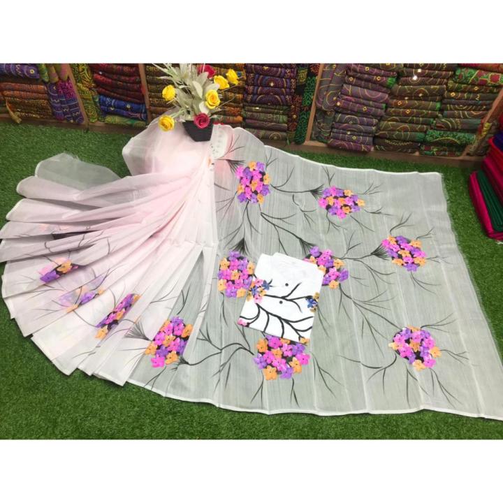 New Hand Print Half Silk Saree And Dhupian Panjabi For Combo | Daraz.com.bd