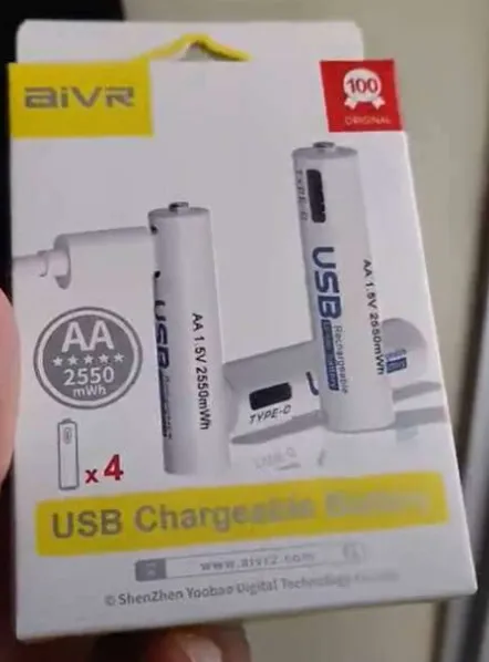 AiVR USB Rechargeable Batteries 4pc – AA – 2550 mWh