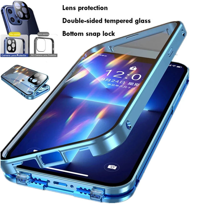 360°Full Protection Metal Magnetic Double Sided Glass Snap Lock Case ...