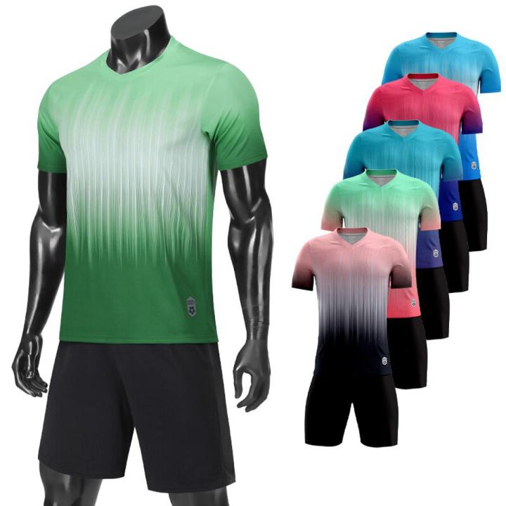Football Jersey Sets V Neck Gradient Summer Tracksuit Men Loose Tshirt ...