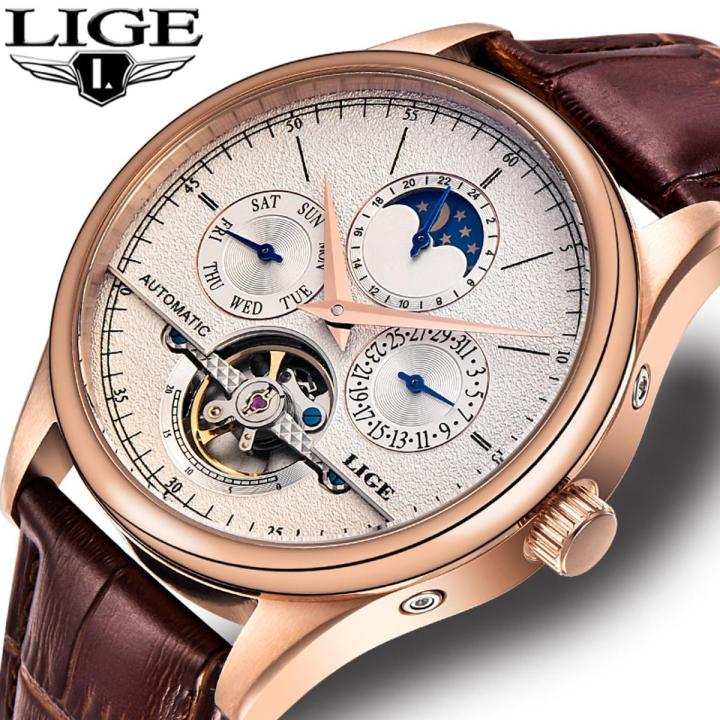 LIGE Brand Classic Mens Retro Watches Automatic Mechanical Watch ...