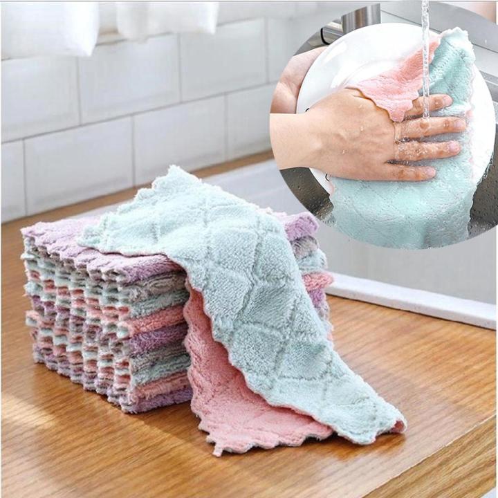 5pcs/set Household Kitchen Towels Absorbent Thicker Double-layer ...