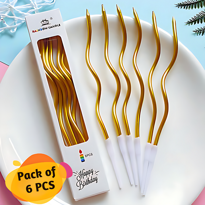 Spiral Twisty Gold Long Stick Metallic Candle for Birthday, Wedding ...