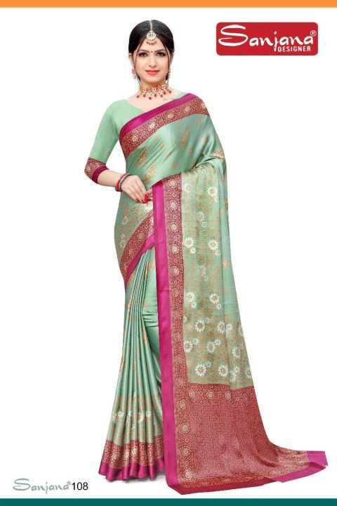 Indian Sanjana Designer Silk Saree with Soft Samu Fabric and Gorgeous ...