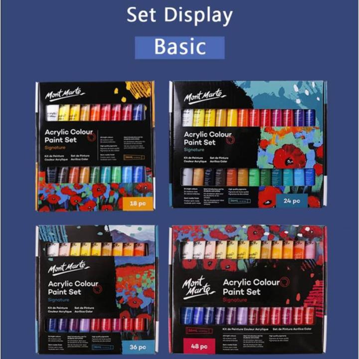Mont Marte Acrylic 36ml Paint Set 18/4/36/48 Colours Perfect for Canvas ...