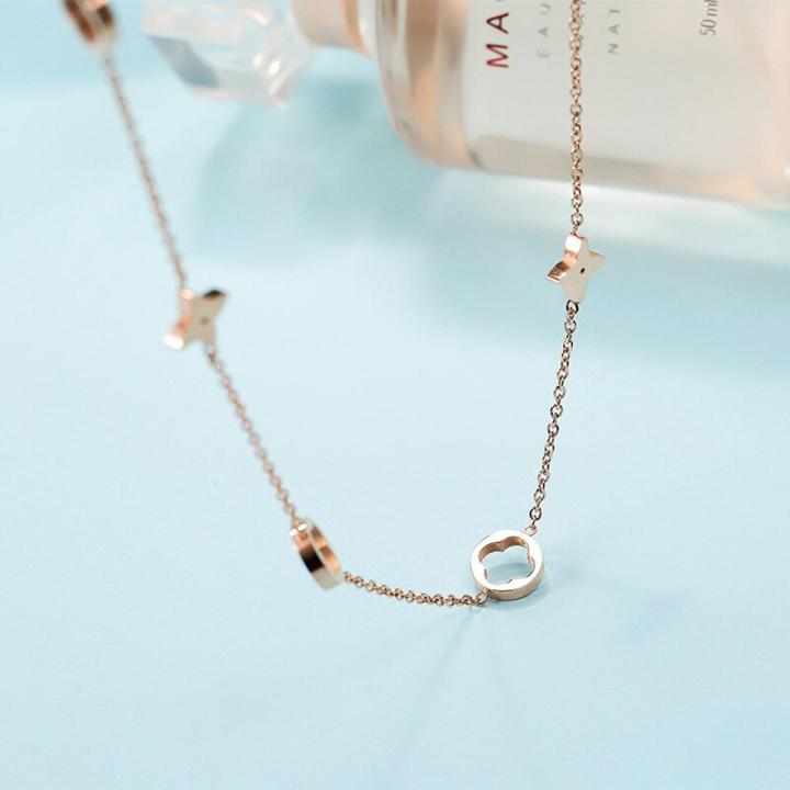 【happy one】Clavicle Simple four-leaf rose gold titanium steel Four-leaf ...