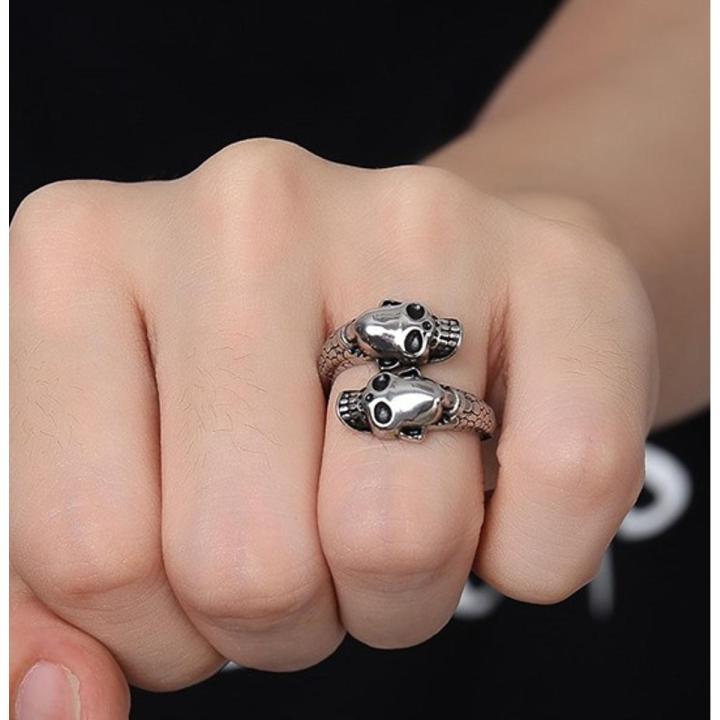 Skull Heads Rings Men Women Gothic Punk Snake Ring Open Adjustable ...