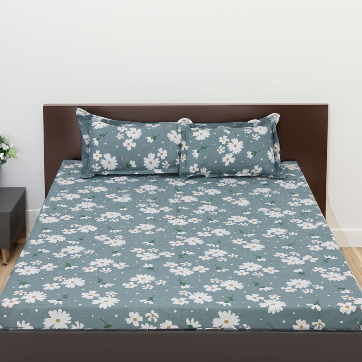 Cotton King Size Flat Bedsheet with Two Pillow Covers Cotton Blend ...