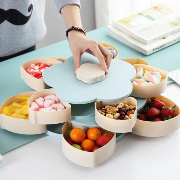 Flower Pattern Rotation 2-layer Petal Candy Box Nut Case Snack Storage ...
