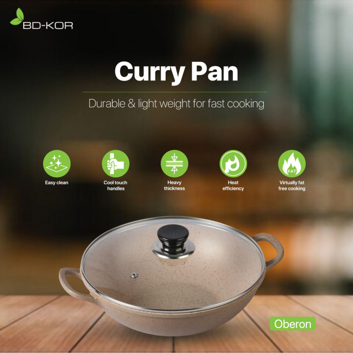 BD-KOR CURRY PAN (24 CM) Non-Stick Premium Marble Coating with Glass ...