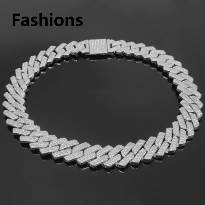 Fashions 20MM Prong Cuban Link Chain Necklace HipHop Men Women Iced Out ...