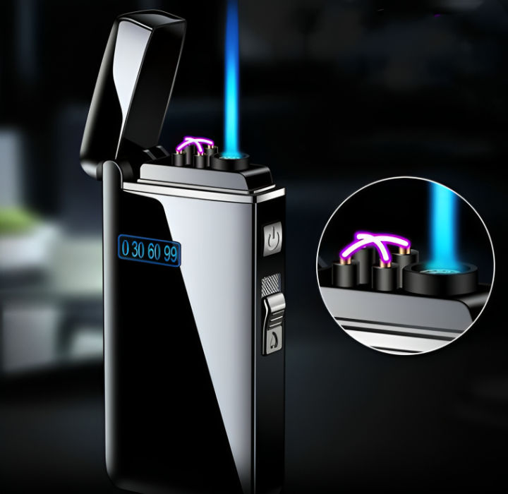 Windproof Arc Lighter Jet Torch Turbo Butane Gas Lighter Power Display ...