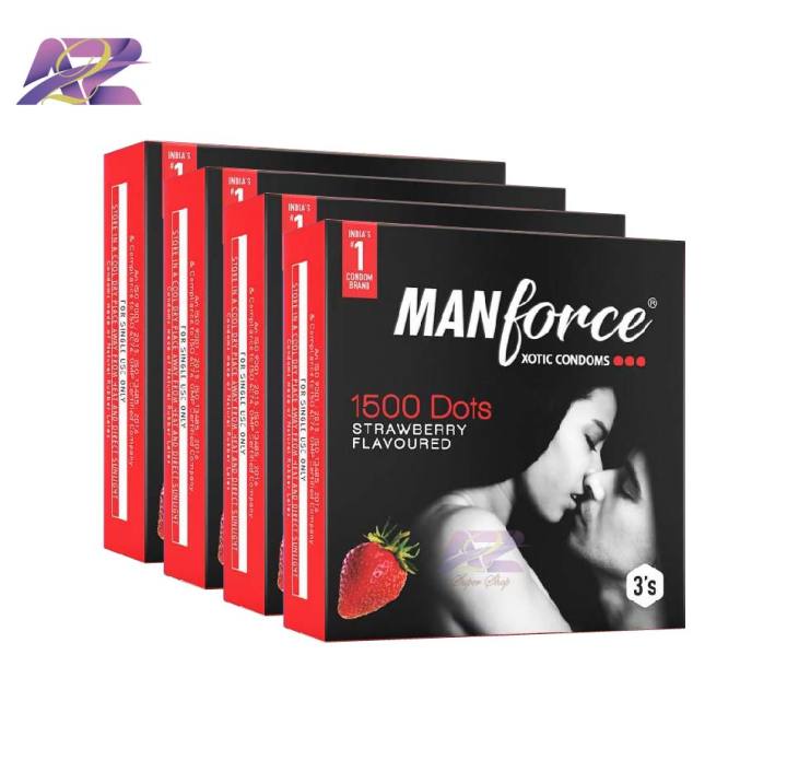 Manforce Strawberry Flavoured 1500 Dotted Condom 4's Combo pack (3x4=12 ...