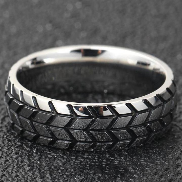 Gold Silver Color Ring Cool Motorcycle Tire Rings for Men Hip Hop Punk Geometric Striped Ring ...