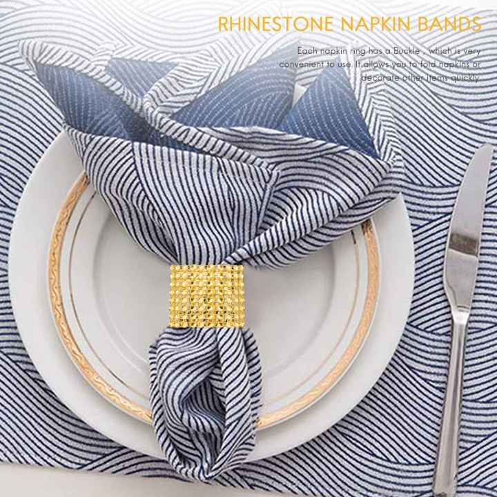 Napkin Rings Set of 100, Disposable Rhinestone Napkin Bands Self ...