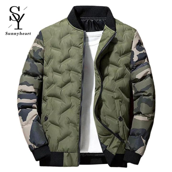 Men Coat Zipper Placket Thicken Cotton Padded Baseball Jacket | Daraz ...