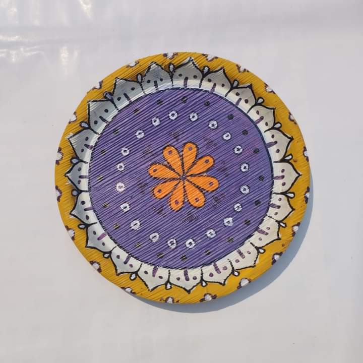 6'' Round Flat Areca Leaf Plate -1Pcs ( With Painting ) - Canvas ...