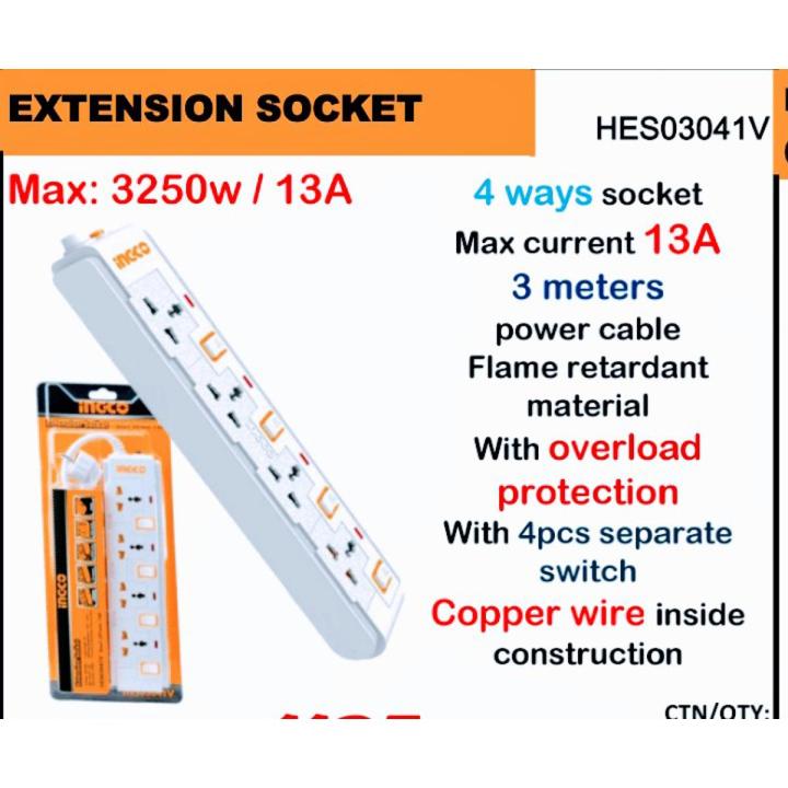 ingco Extension socket EXTENSION SOCKET ( 4 ways ) ingco-HES03041V ...