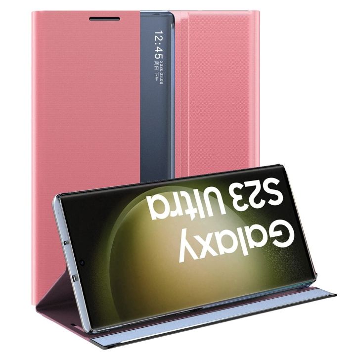 lthmy for Samsung Galaxy S23 Ultra Slim PU Leather Flip Smart View ...