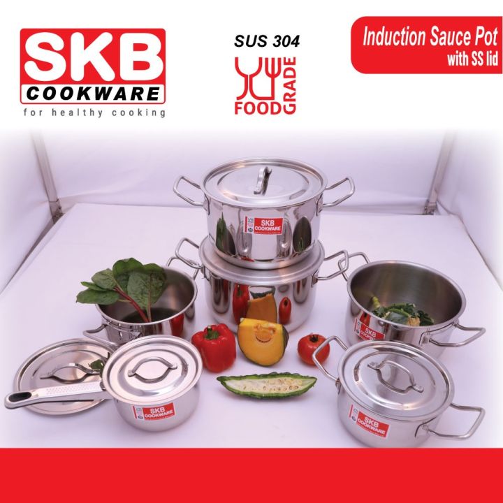 SKB SuS304 Food grade Stainless Steel Induction Sauce Pot with SS Lid ...