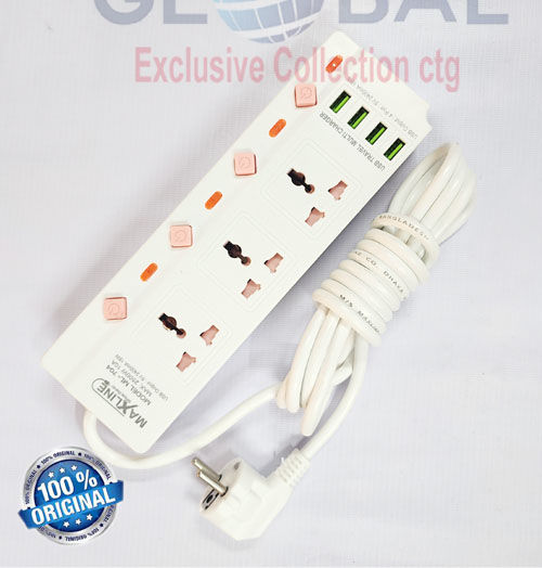 MaxLine ML-704, 4 Port USB, 7 Outlets Multiplug Charger | Daraz.com.bd
