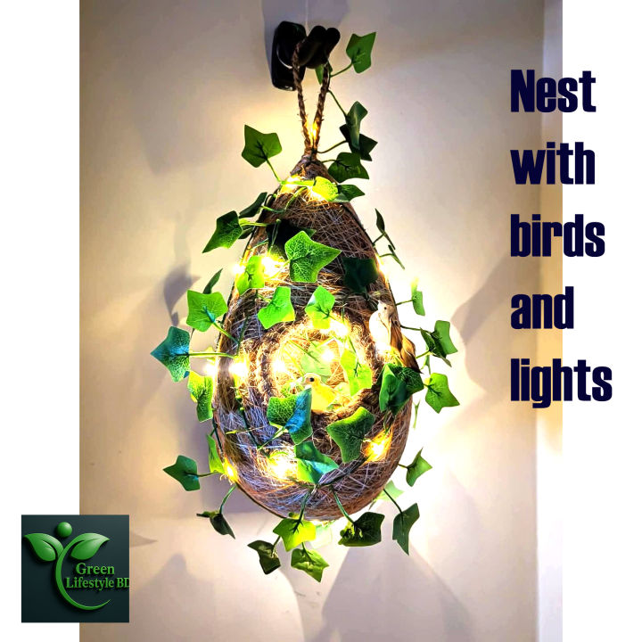 Beautiful Hanging Bird Nest with LED Light, Birds & Plant – Home ...