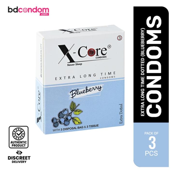 XCore Extra Time Long Lasting Dotted Condom (Blueberry Flavoured) - 3Pcs Pack(Made In India ...