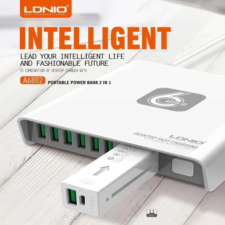 LDNIO A6802 Box Magical 6 Ports 40W Auto ID Charger with 2600mAh Power ...