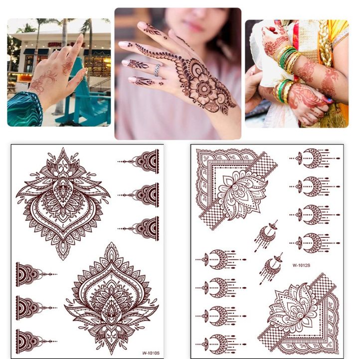 Temporary Brown Mehndi Hand Tattoos – Waterproof, Fake Tattoo Stickers ...