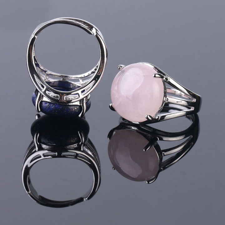 Natural Stone Women Ring Open Adjustable Colorful Gem Stone Quartz ...