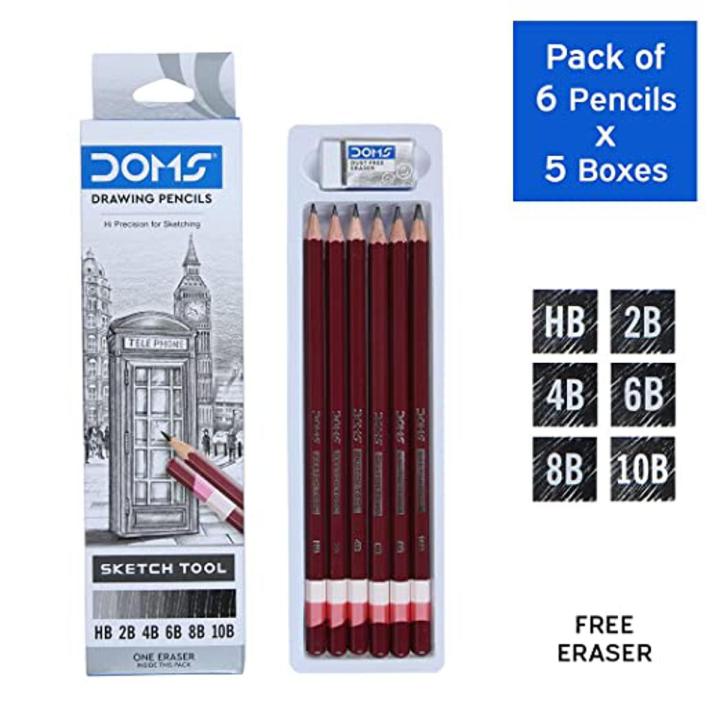 DOMS DRAWING & SKETCH PENCIL SET - HB 2B 4B 6B 8B 10B & ERASER | Daraz ...