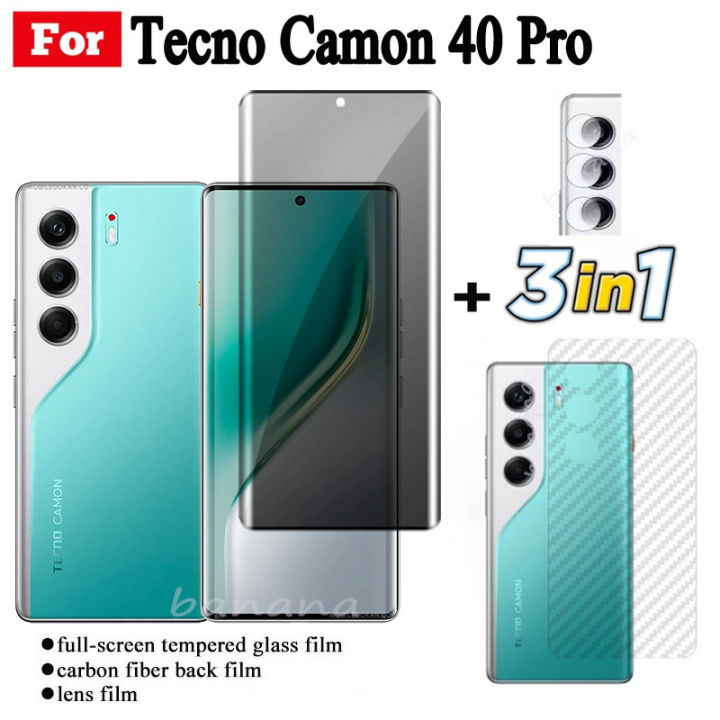 3 in 1 Tecno Camon 40 Pro 5G Curved Privacy Tempered Glass for Tecno ...